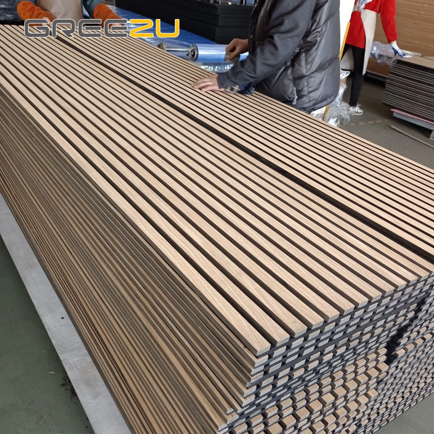 Greezu Bamboo Wood Slat Acoustic Baffles - PET Sound Insulation Panels