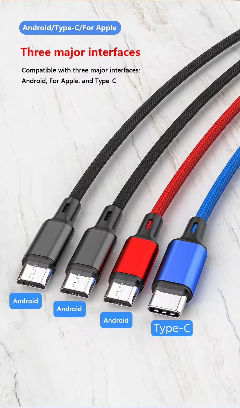 Factory Nylon Braided Micro Usb Type C 4 in 1 3A Multi Phone Charger ...