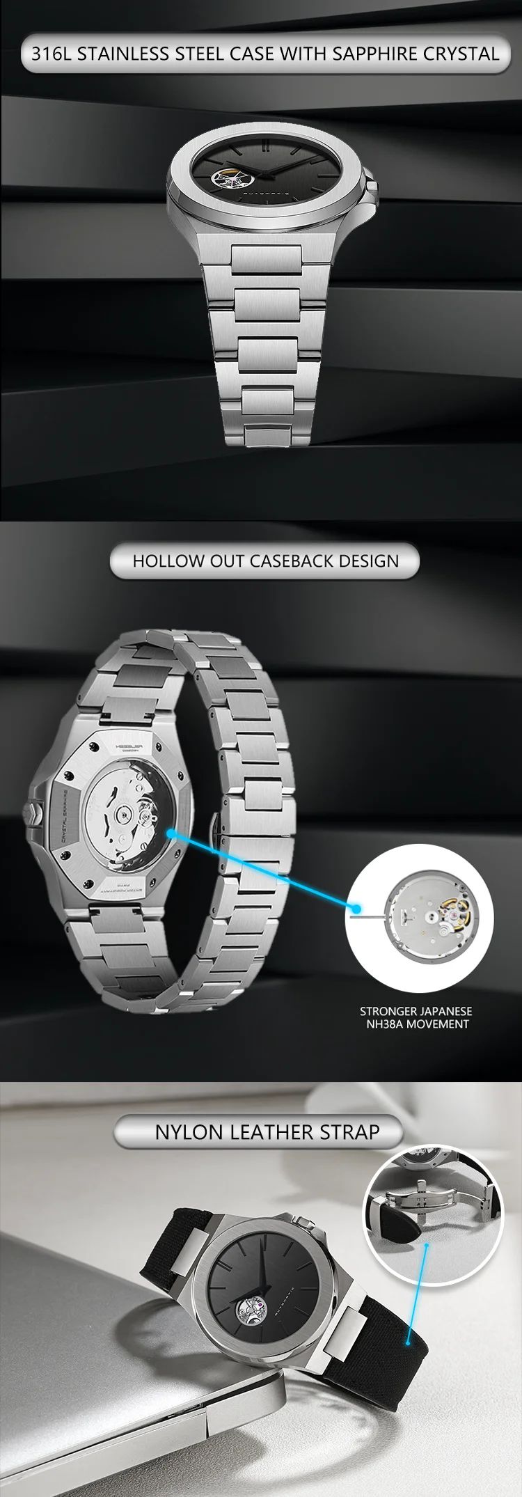 VDEAR Customised Blank Dials Stainless Steel Mens Watch