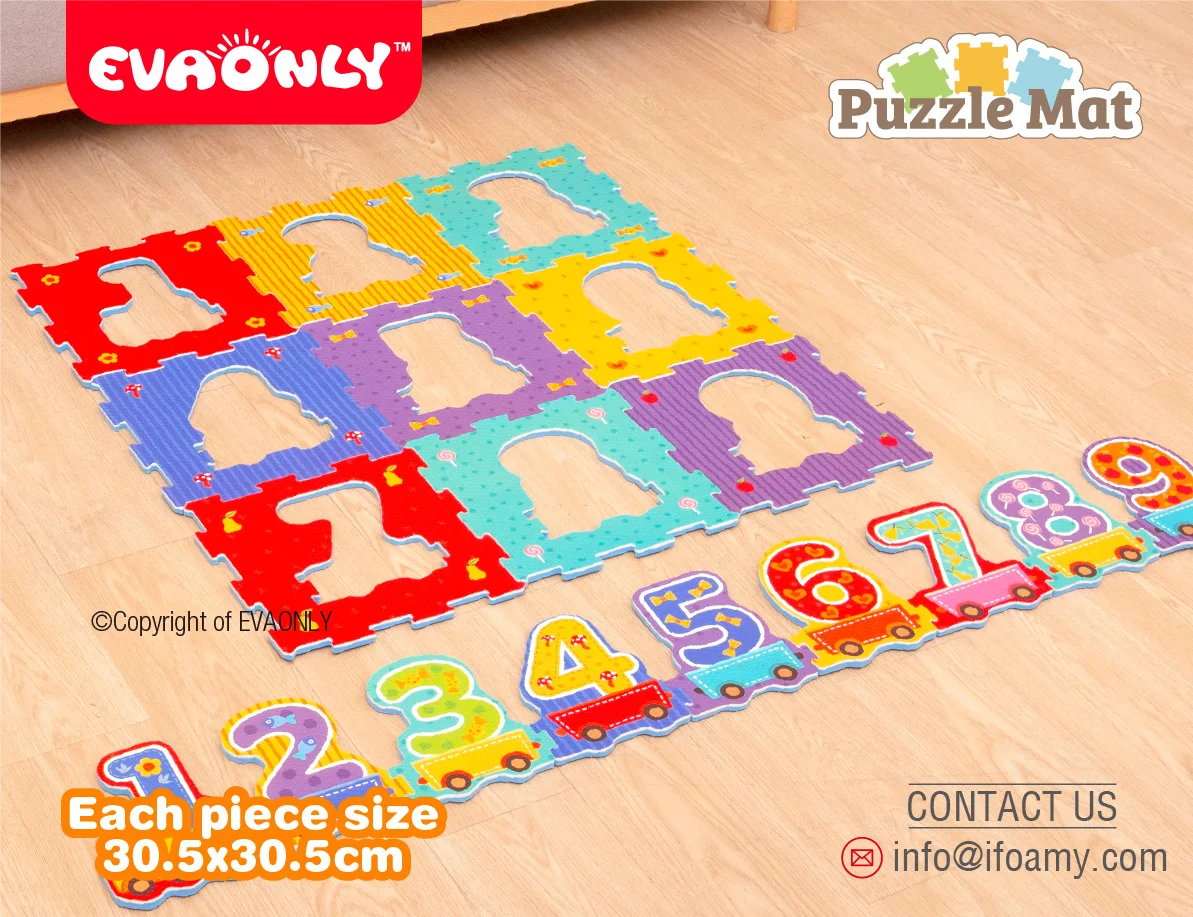 EVAONLY 18PC Numbers Train Puzzle Mat - Soft & Educational