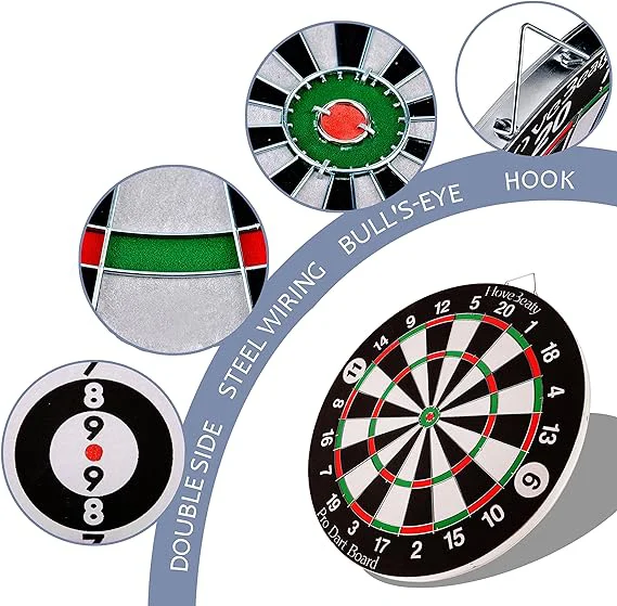12/15/17 Inch Black Double Sided Dart Board Set for Indoor Party Games