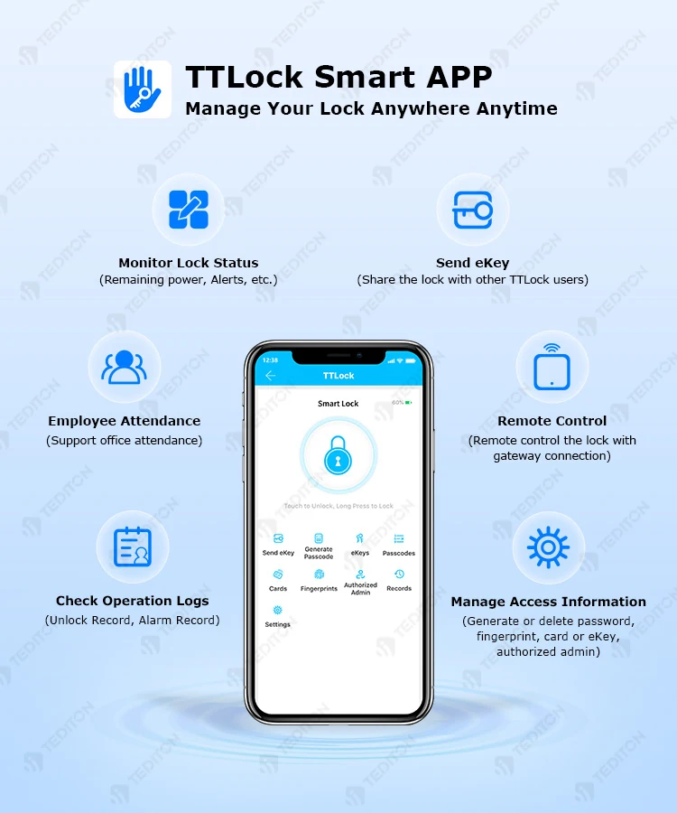 Tediton Ttlock App Smart Locks Door Handle Digital Fingerprint Digit Aluminum Sliding Smart Door ...