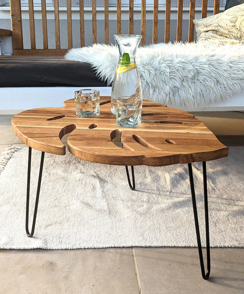 202408 Monstera table boho coffee table plants side table monstera leaf plant stand gift living ...