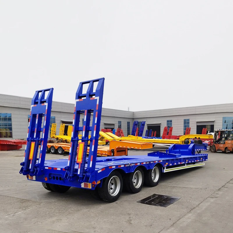 3 Axles 80t Lowbed Lowboy Low Flatbed Loader Drop Deck Trailer With ...