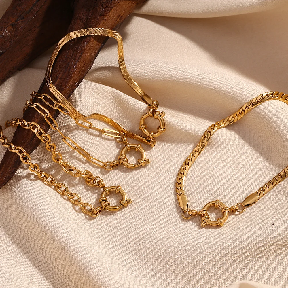 Ins 18K Gold Plated Stainless Steel Chain Closure Bracelet For Women Summer Jewelry Gift ...