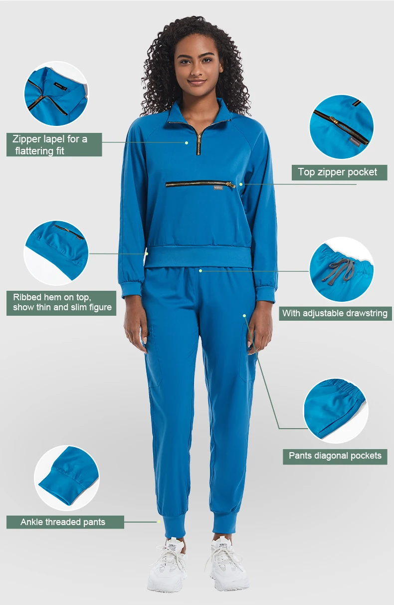 Modern Hospital Staff Work Wear Scrubs Uniforms Sets With Zipper Anti ...