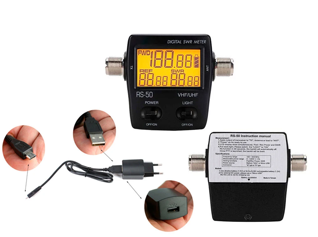 Digital LED Backlight Standing Wave Ratio 120W RS-50 SWR Power Meter