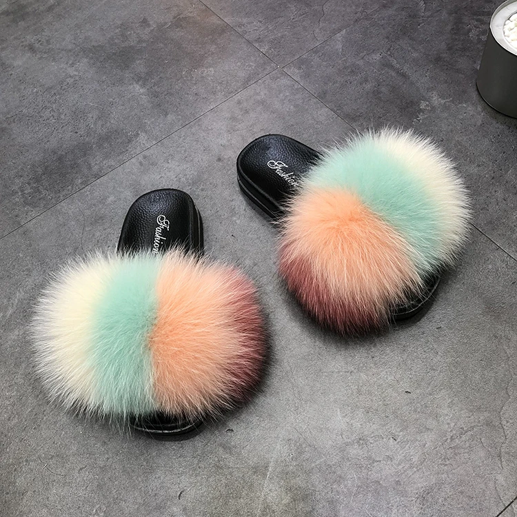 2022 Custom Wholesale Furry Ball Slippers - Real Fur Sandals