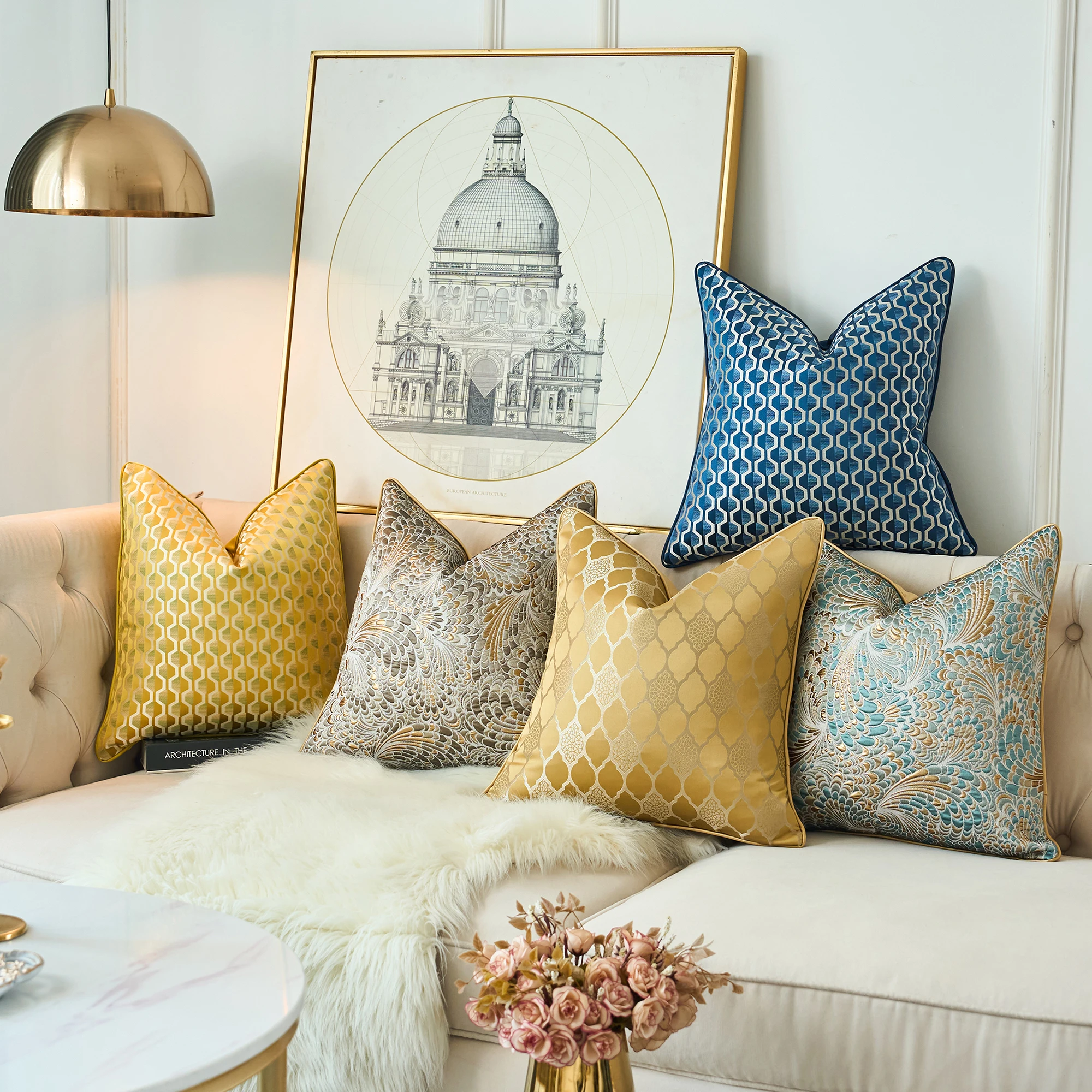 Gold Decorative Pillow Cover Light Luxury Abstract Design Pillow Case Cushion For Home Decor Pillows for Living room sofa bed