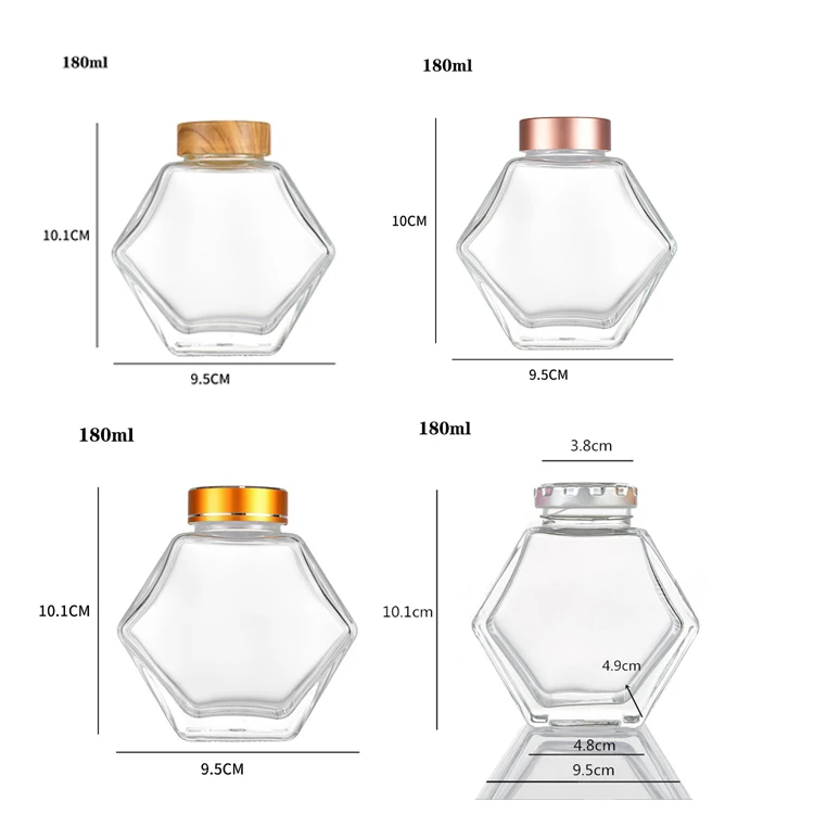 Clear Glass Jars Flat Hexagonal 180ml 360ml 720ml Food Storage Jars ...