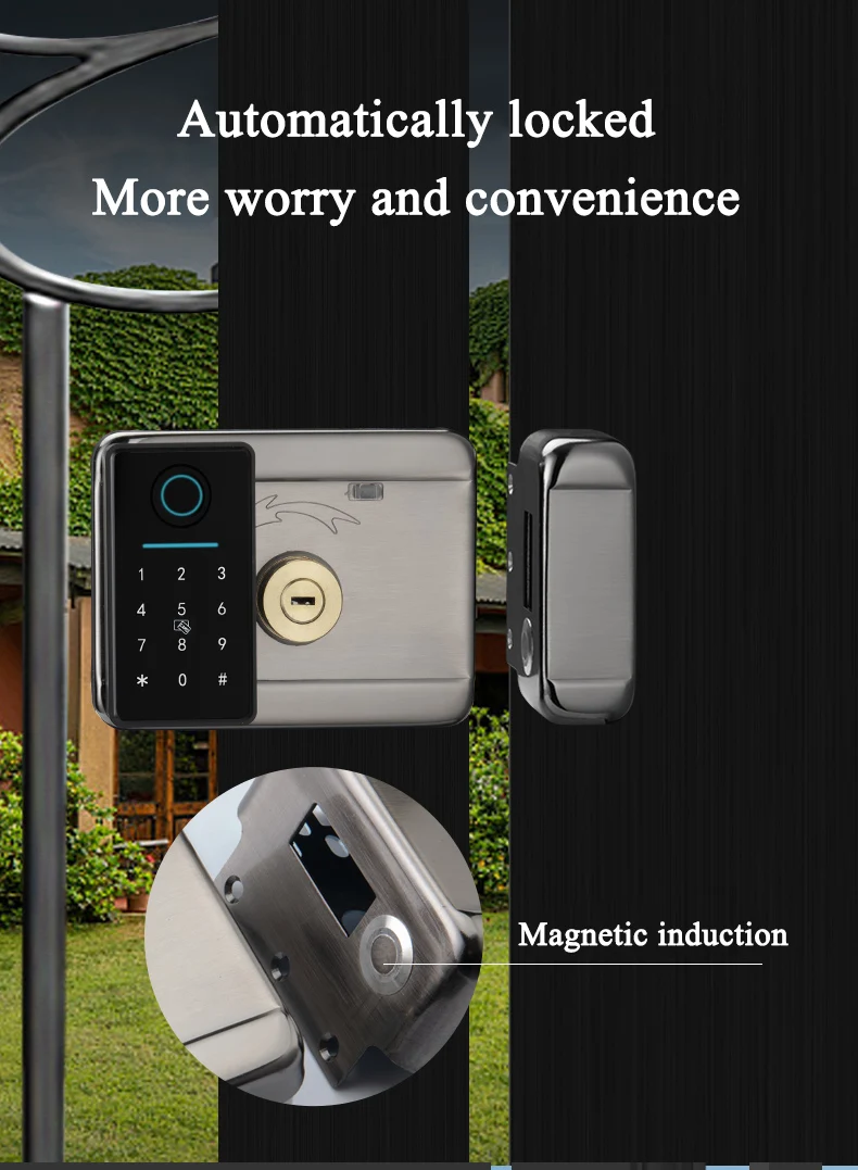 12 Language Tuya App Smart Doorlock Waterproof Outdoor Gate Rim Wifi ...