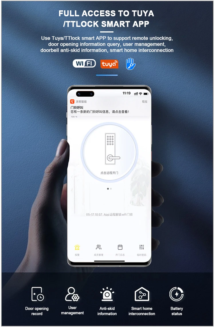 Wifi Tuya Bluetooth Ttlock App Electronic Tt Lock Digital Fingerprint Smart Door Handle Locks ...