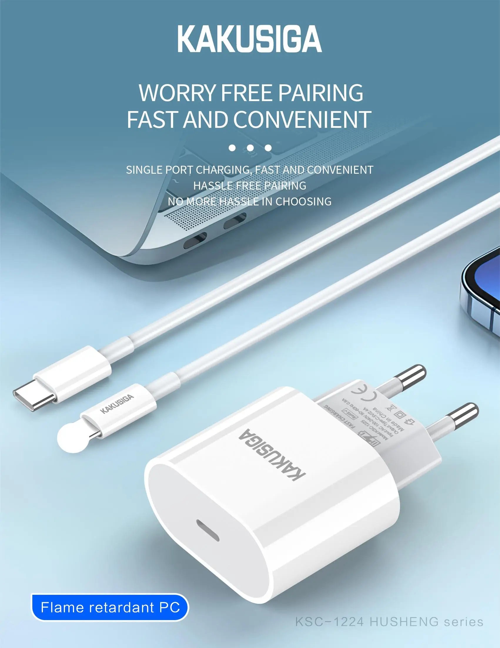 Kakusiga 2.4a Usb-c Power Adapter Set Eu Standard Type-c To Ip Data ...