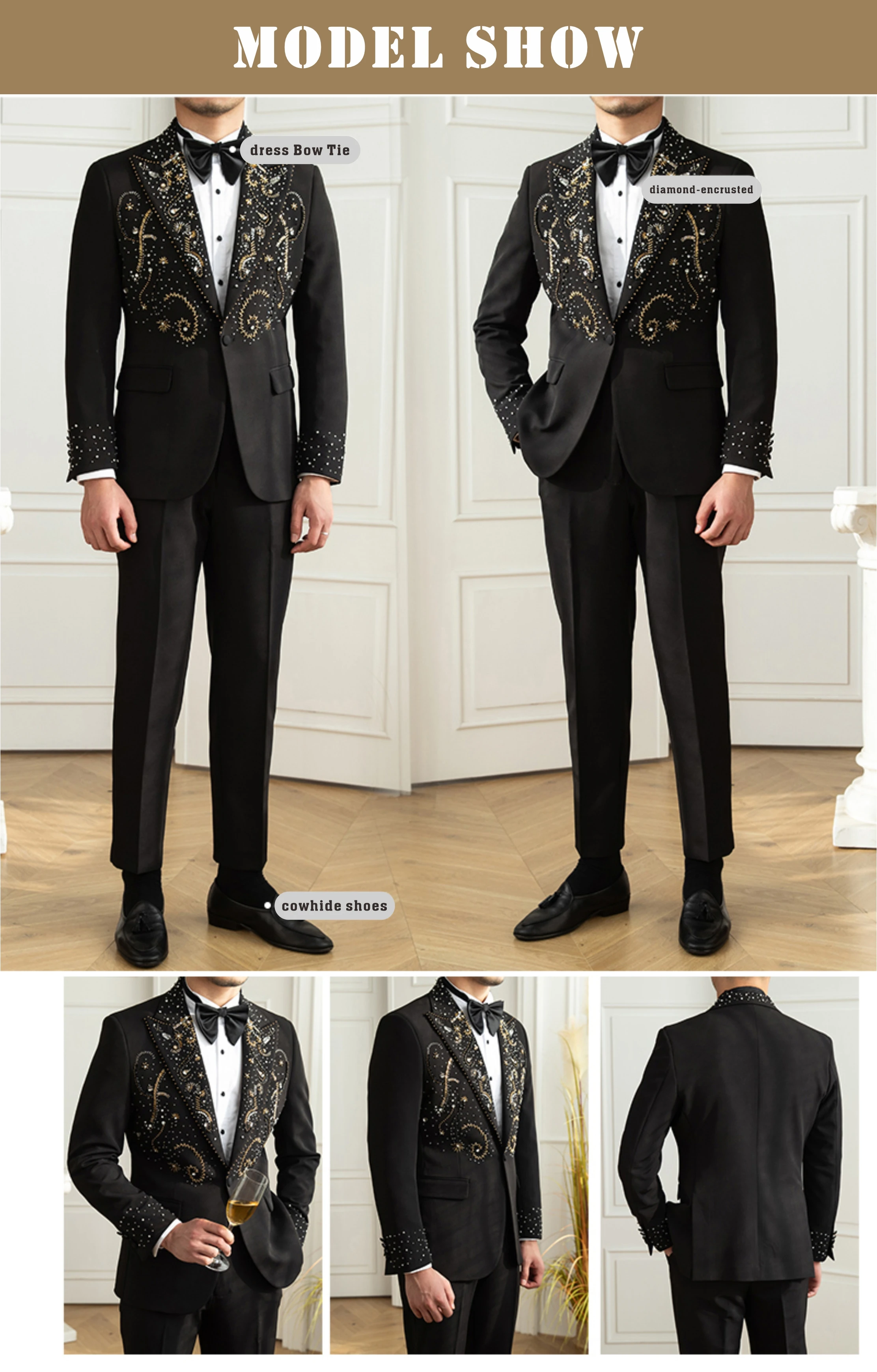 Customised Rhinestone Sparkling Men's Wedding Dresses
