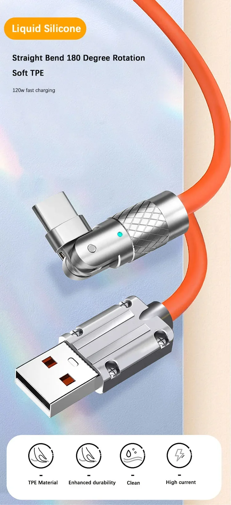 6a 120w Fast Charge Data Cable 180 Degrees Rotating Zinc Alloy Liquid ...