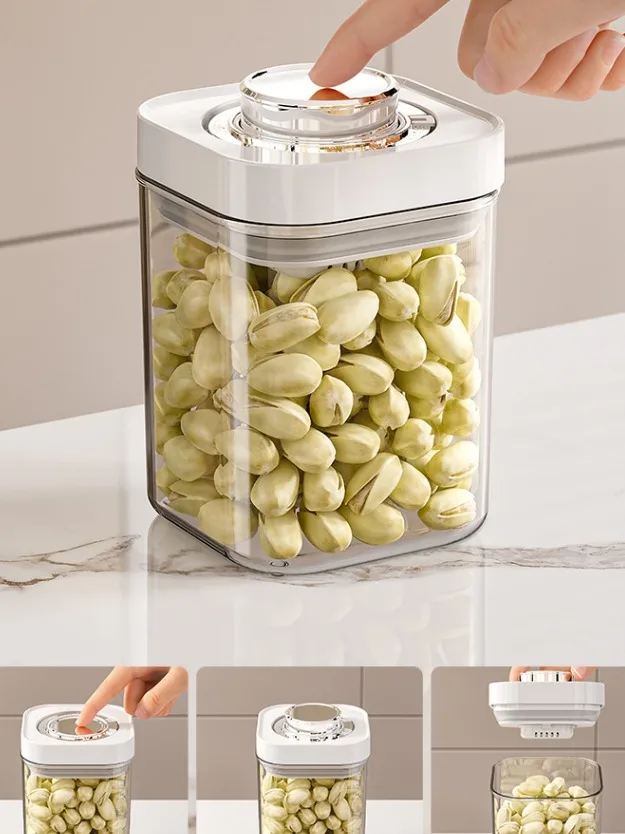 Airtight Push Button Food Container With Lid Square Press Type Storage ...