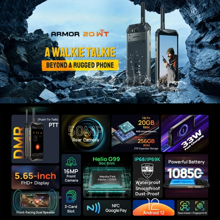New Original Ulefone Armor 20wt Rugged Phone Walkie Talkie Function Dual 4g 20gb+256gb 10850mah ...