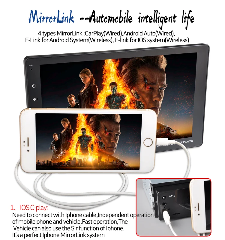 9010C Universal 9 Inch Car LCD Touch Screen with Carplay