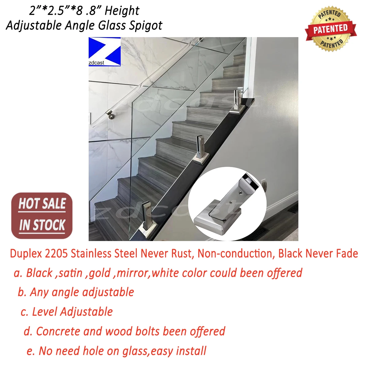 Zd Frameless Glass Railing Stair Angle Tilt Spigot For 12mm Tempered ...