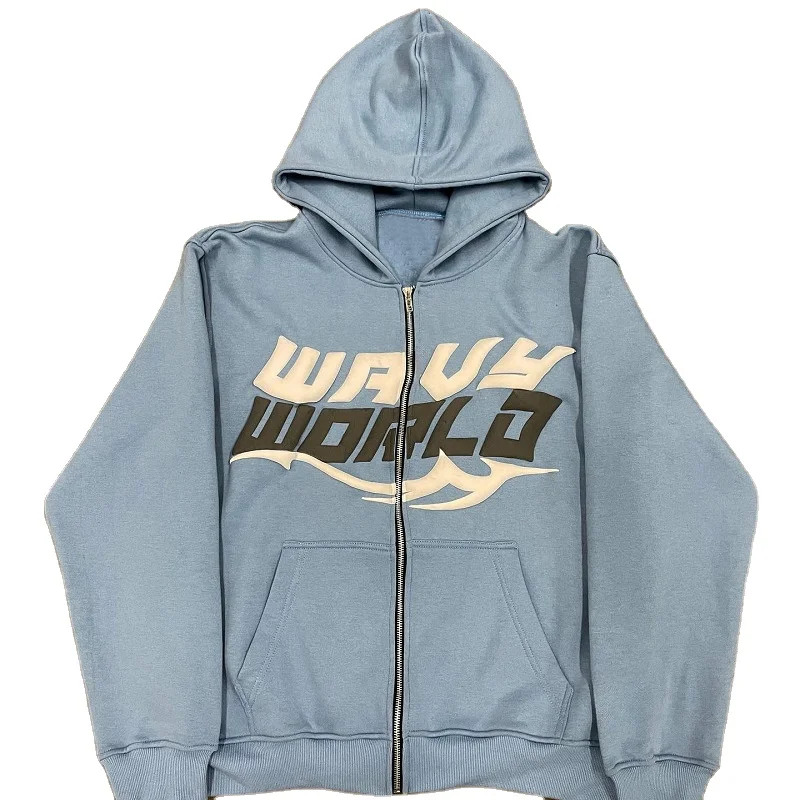 Custom Contrast Alphabet Bubble Print Casual Oversize Zip Hoodie Hip ...