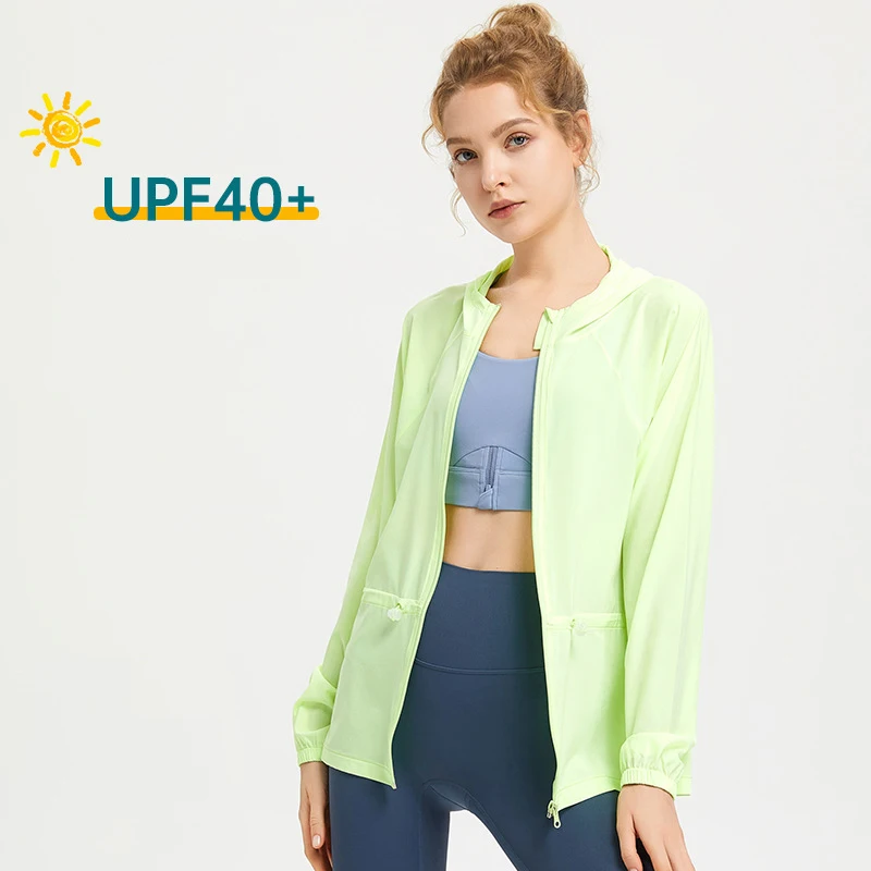 Summer Outdoor Yoga Sun Clothing Women's Ice Silk Skin UV UPF40+ Breathable Sunscreen Sports ...