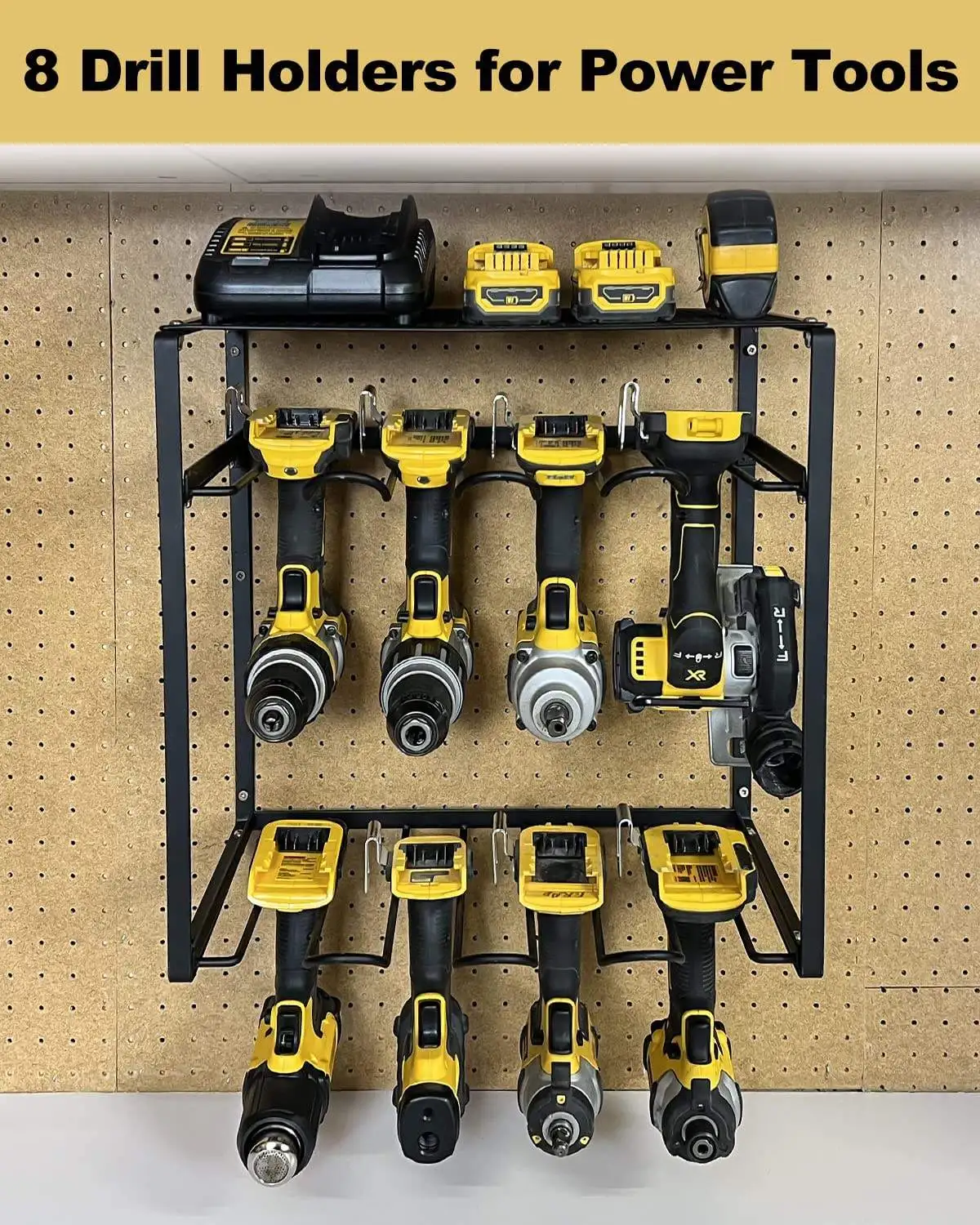Heavy Duty Tool Shelf With 8 Drill Slots Power Tool Rack Organizer ...