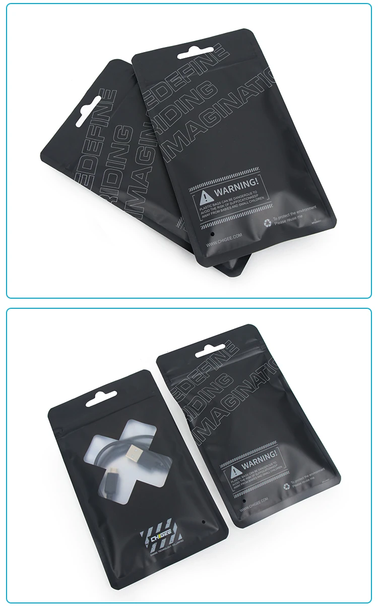 Custom Plastic Zipper Bag Data Line Packaging USB Cable