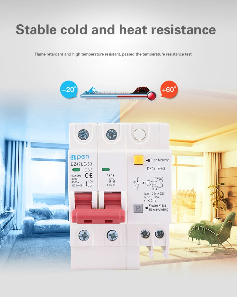 Open Electric DZ47LE-63 400V 2P+N 40A 30ma RCBO Circuit Breaker