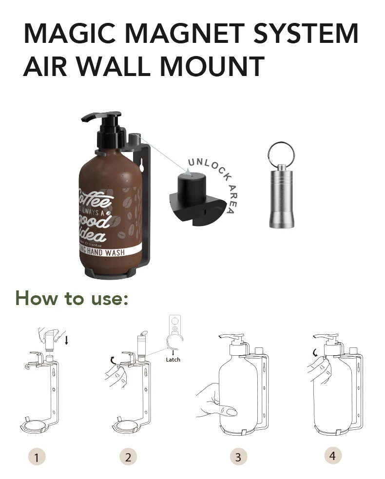 Magnetic Locking Metal Space Aluminum 500ml Dispenser