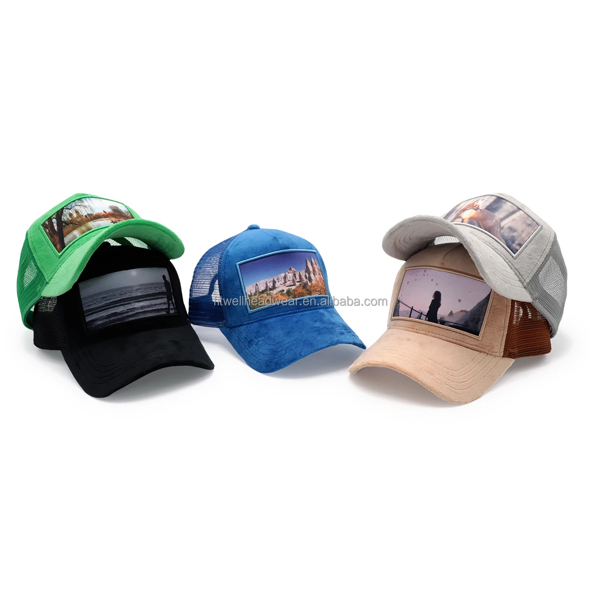 High Quality 5 Panel Curved Brim Digital Print Applique Patch Fuzzy ...