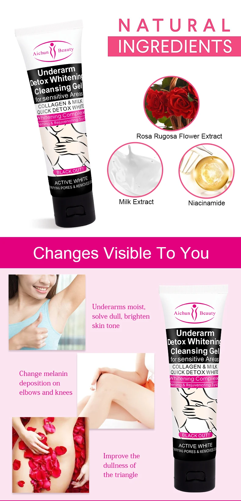 Aichun Beauty Underarm Armpit And Body Black Skin Detox Whitening Cleansing Gel For Sensitive ...