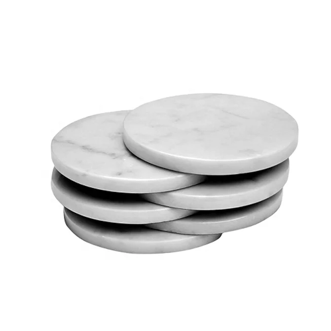 White Carrara Stone Marble Round Coaster Sets - Buy White Carrara Stone ...