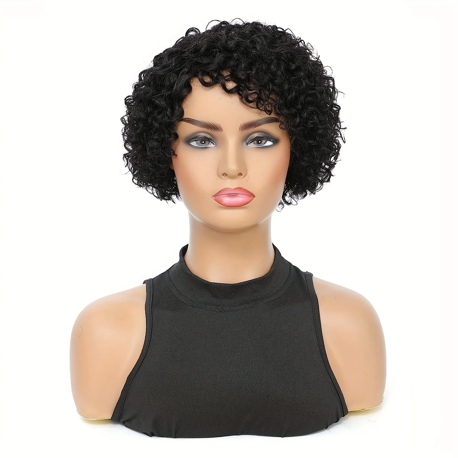 6 Inch Pixie Cut Wigs Short Curly Human Hair Non Lace Wigs For Women ...