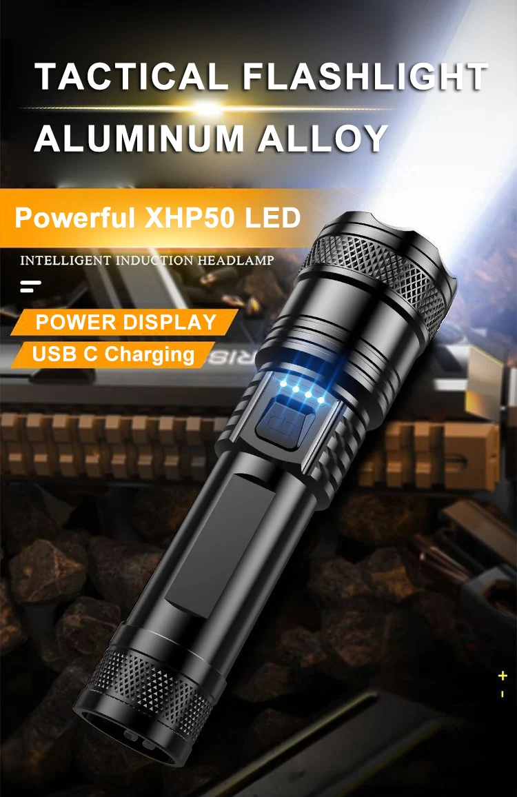 Aluminum Alloy Tactical Flashlight Usb C 30w Led 5000 Lumens Waterproof ...