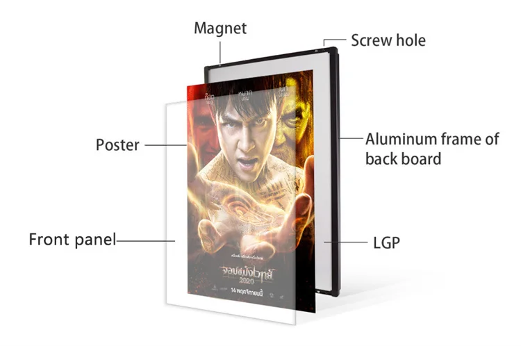 27x40 Led Black Aluminum Movie Poster Light Snap Frame Custom High ...