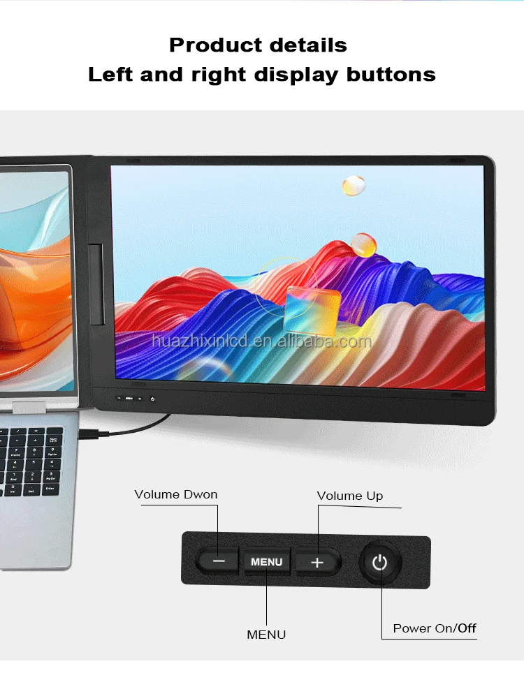 Triple Portable Monitor 14inch Dual Two Screen Extender Display 1920* ...