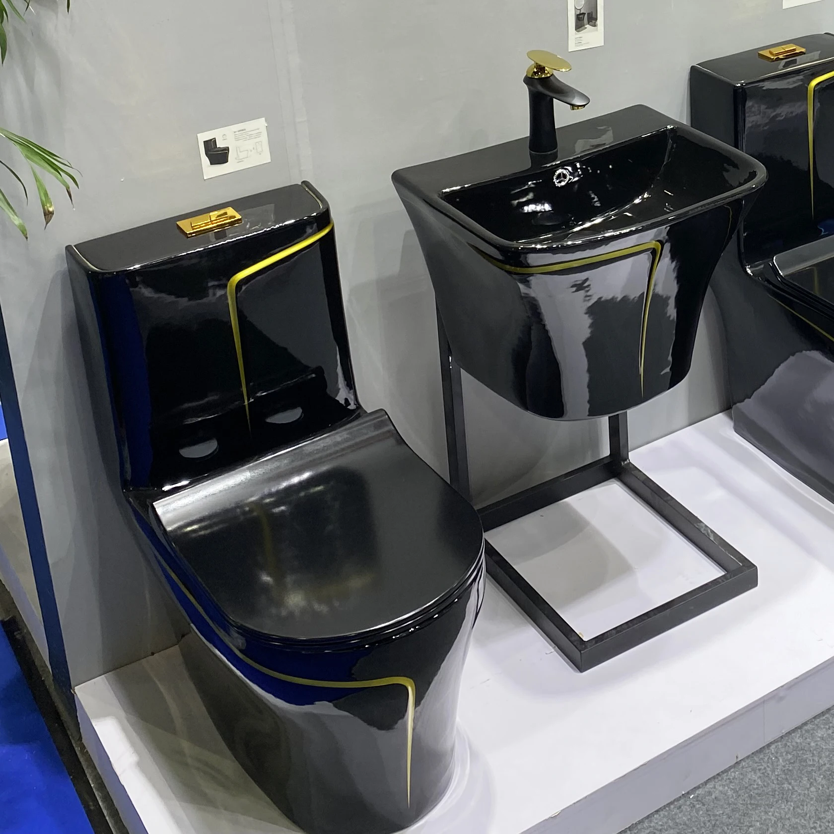 Black Gold Line WC One Piece Water Closet - Ceramic Toilet Set