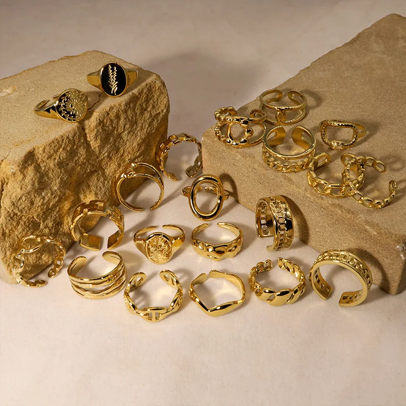 Custom Women 18k Gold Pvd Plated Stainless Steel Rings Chunky Wedding ...