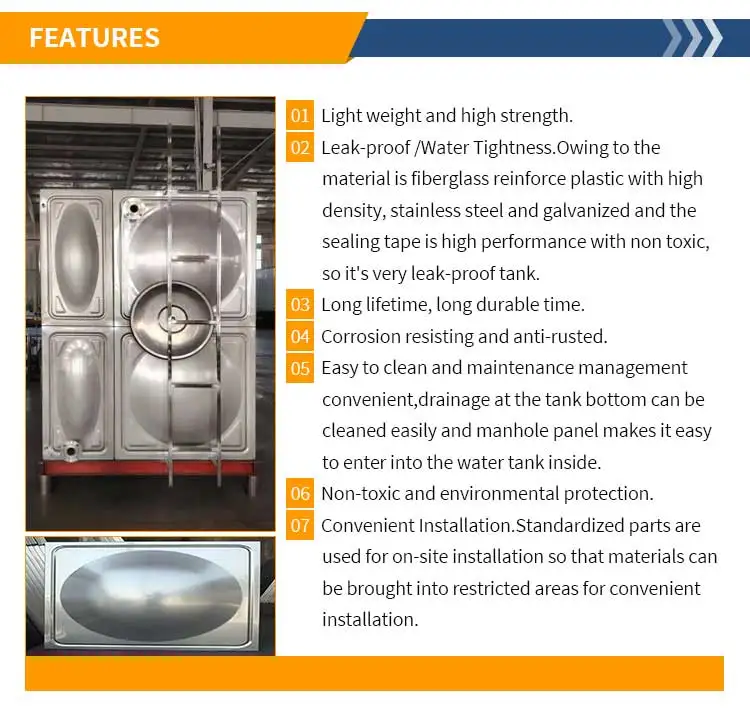 Stainless Steel 304 Sectional Water Storage Tank For Various Kinds Of ...