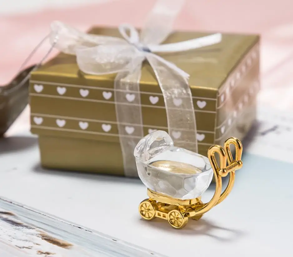 Artificial Crystal Baby Carriage Craft with Gift Box for Baby Shower ...