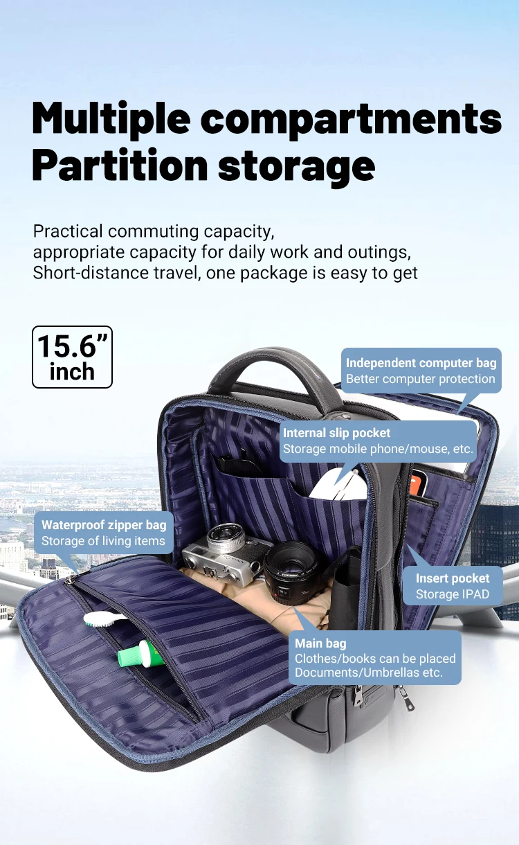 Men's Leather Backpack Anti-theft Computer Business Laptop Bag ...