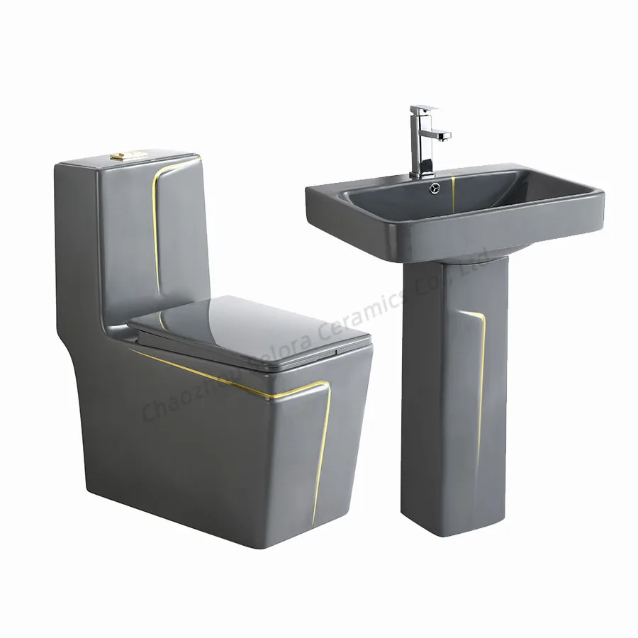 Modern Bathroom Grey Square Sanitary Ware Suite Wc One Piece Ceramic ...