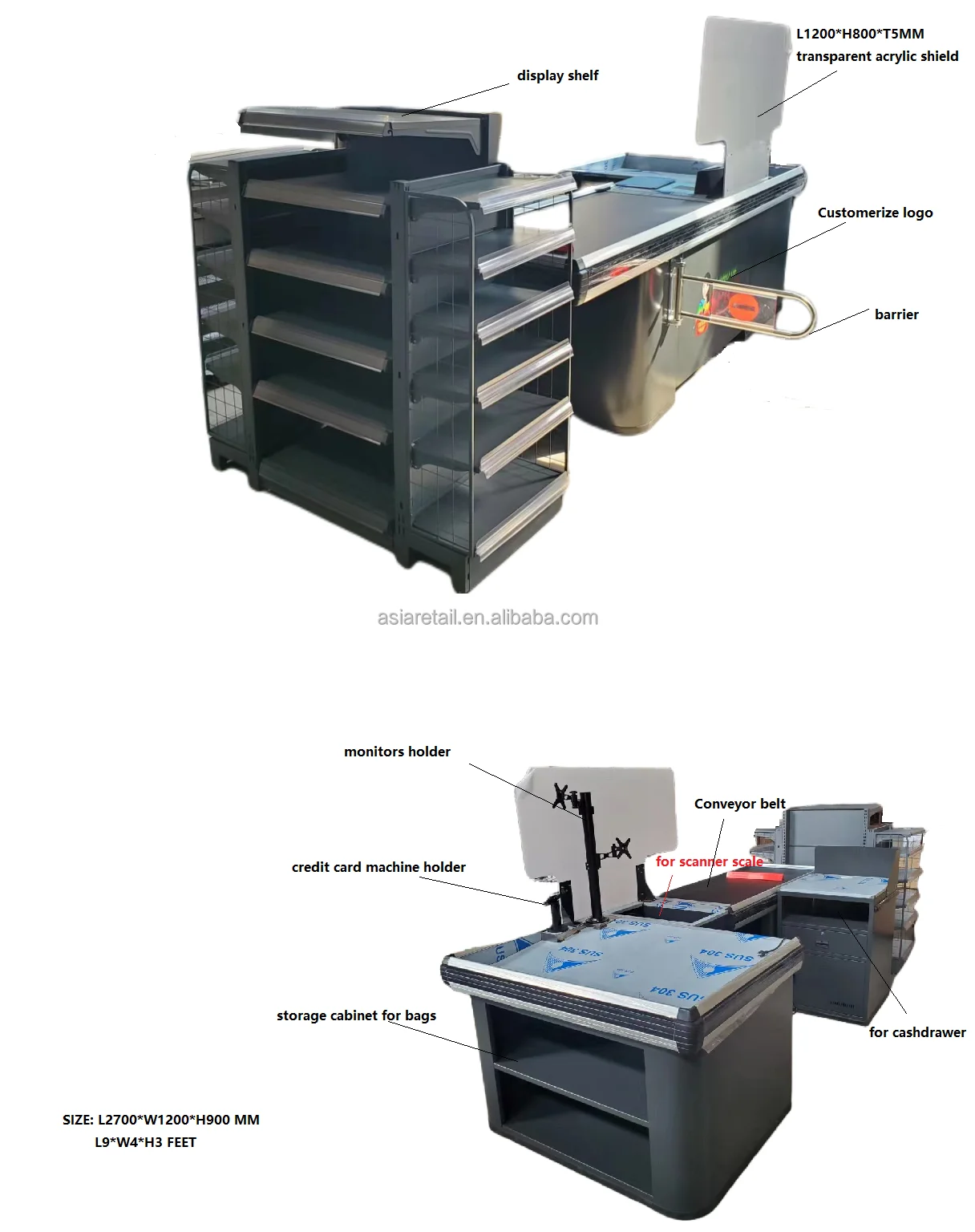 Supermarket Design Checkout Counter with Conveyor Belt - Retail Cashier ...