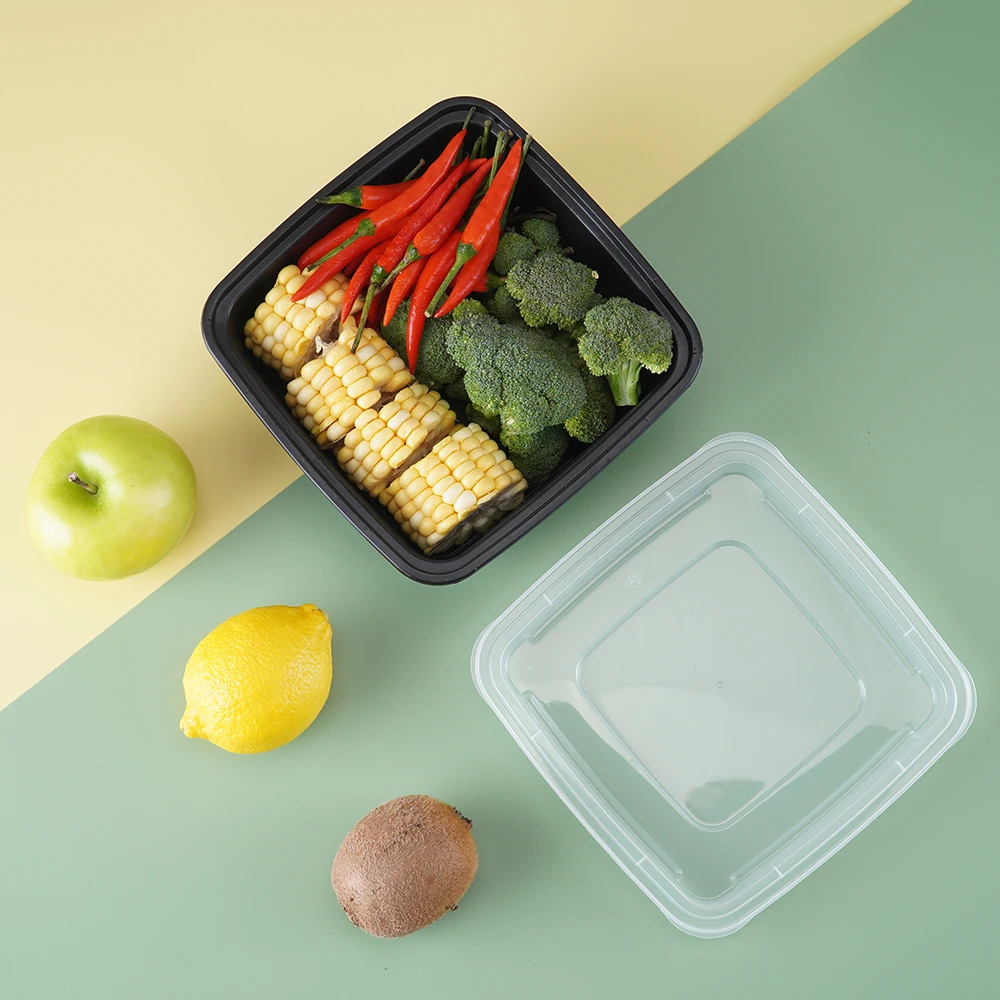36oz 48oz Black Disposable Takeout Containers Easy Open Plastic Food ...