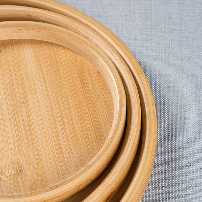 Wholesale Natural 3pcs Set Round Bamboo Service Tray with Handles