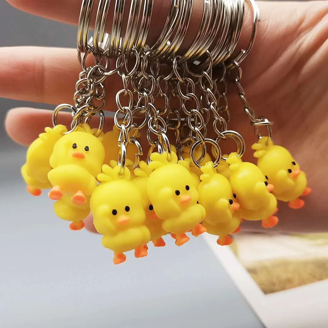 Cute Cartoon Little Yellow Duck Keychain 3D Soft Rubber Kawaii Mini ...