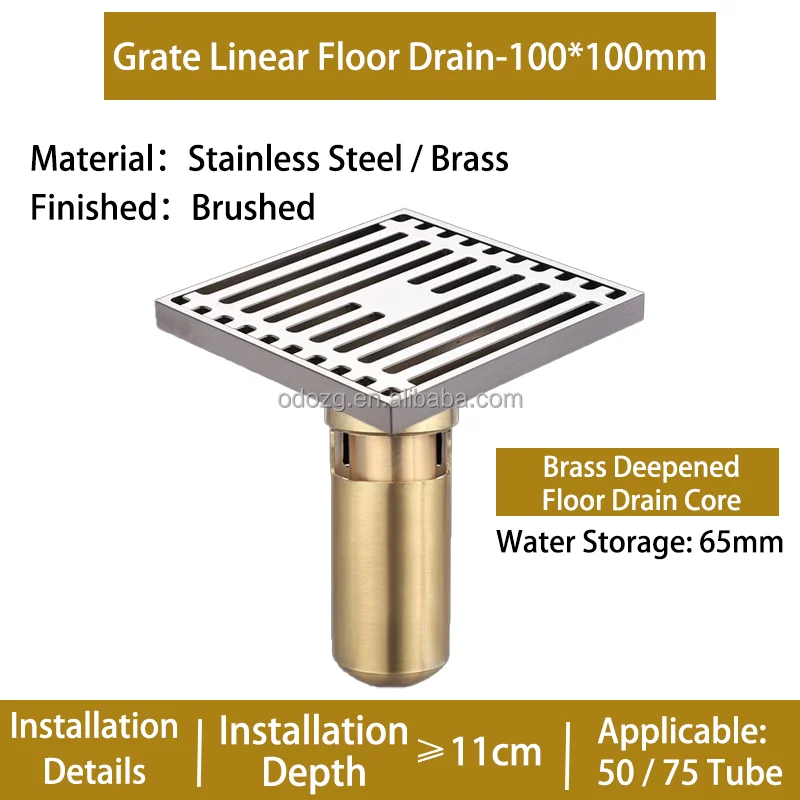 Bathroom Square Grating Linear Stainless Steel Anti Odor Brass Drainage ...