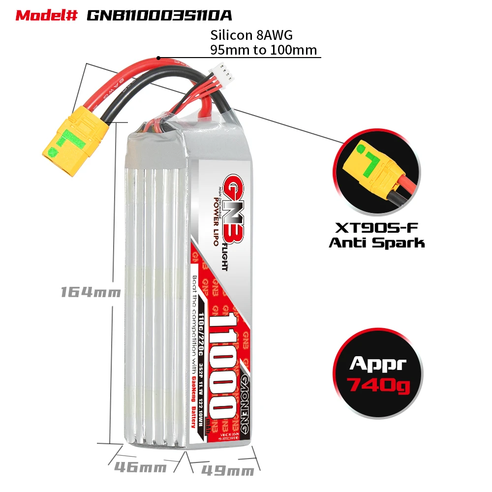 GAONENG GNB 11AH 11000mah 3S 11.1V 110C 220C XT90 RC LiPo Battery EDF ...