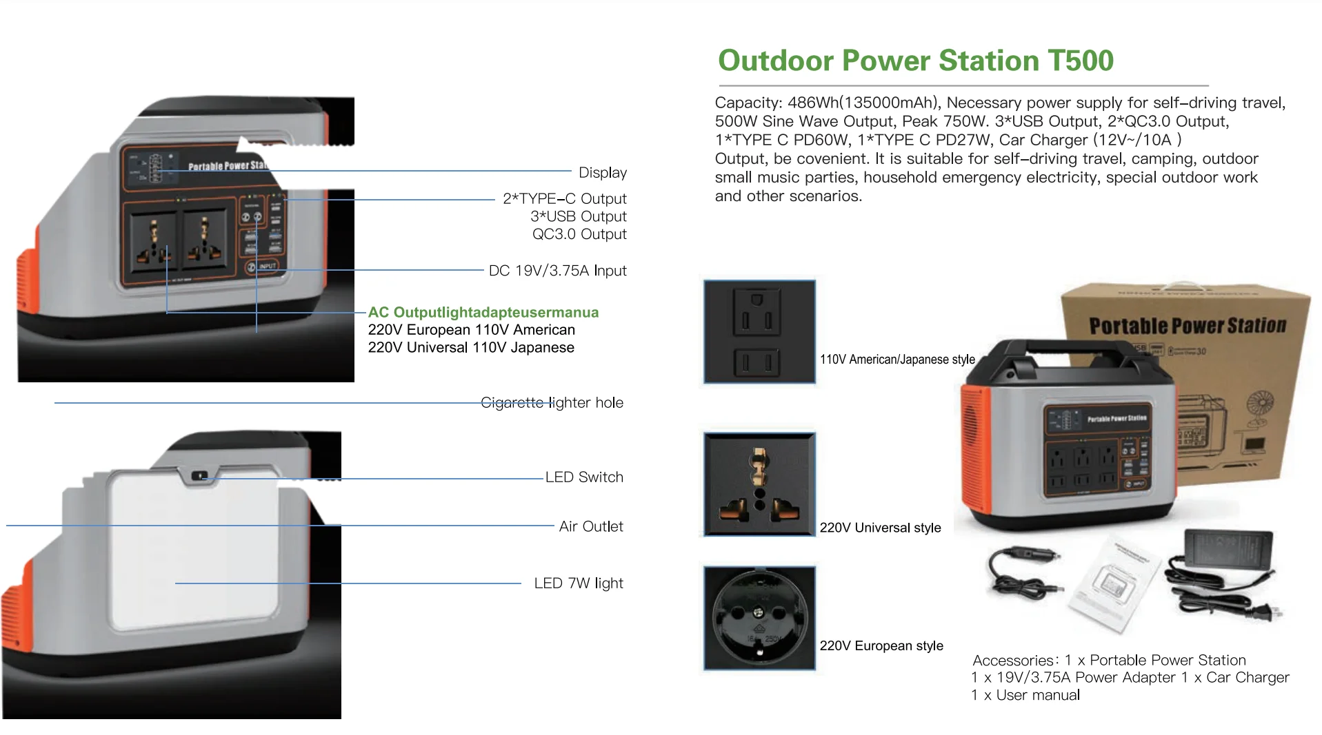 Waterproof Camping Solar Portable Power Station Generator 500w Portable ...
