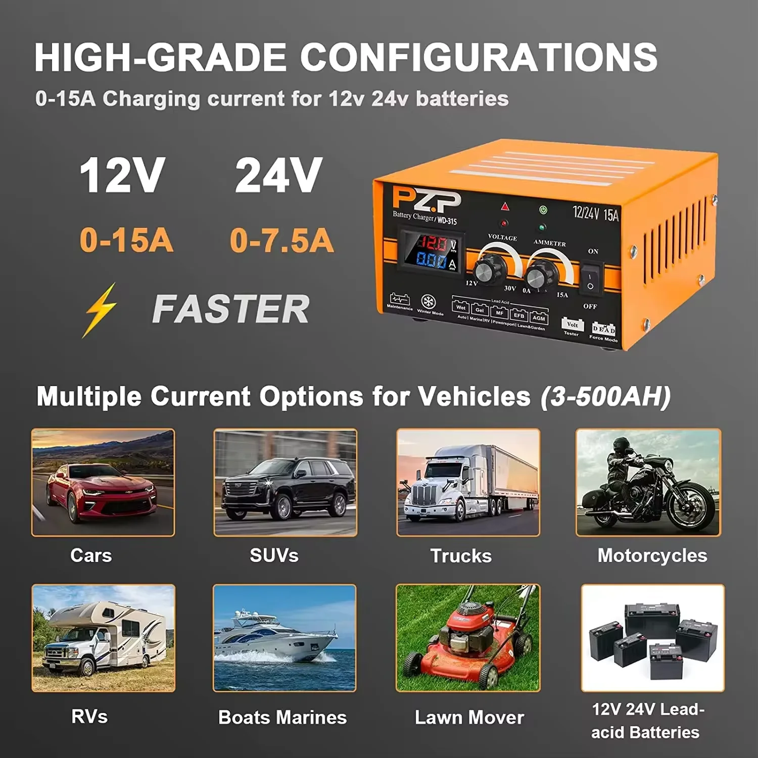 12V 24V 180W Car Battery Charger Fully Automatic High Frequency ...